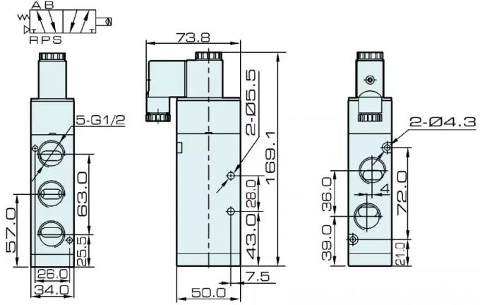 4V410-15 1/2" 5 Way 2 Position Single Pneumatic Solenoid Valve AirTAC ...
