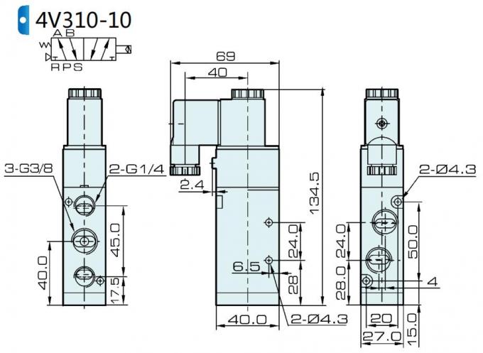 4V310-10-DC24V Airtac Type 5 Way Pneumatic Solenoid Valve 24V DC