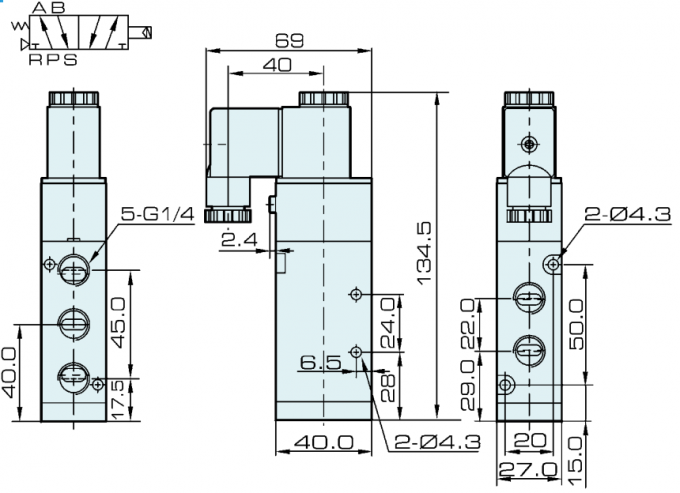 4V310-08B Airtac Type 5 Port 4 Way Pneumatic Solenoid Valve 24V