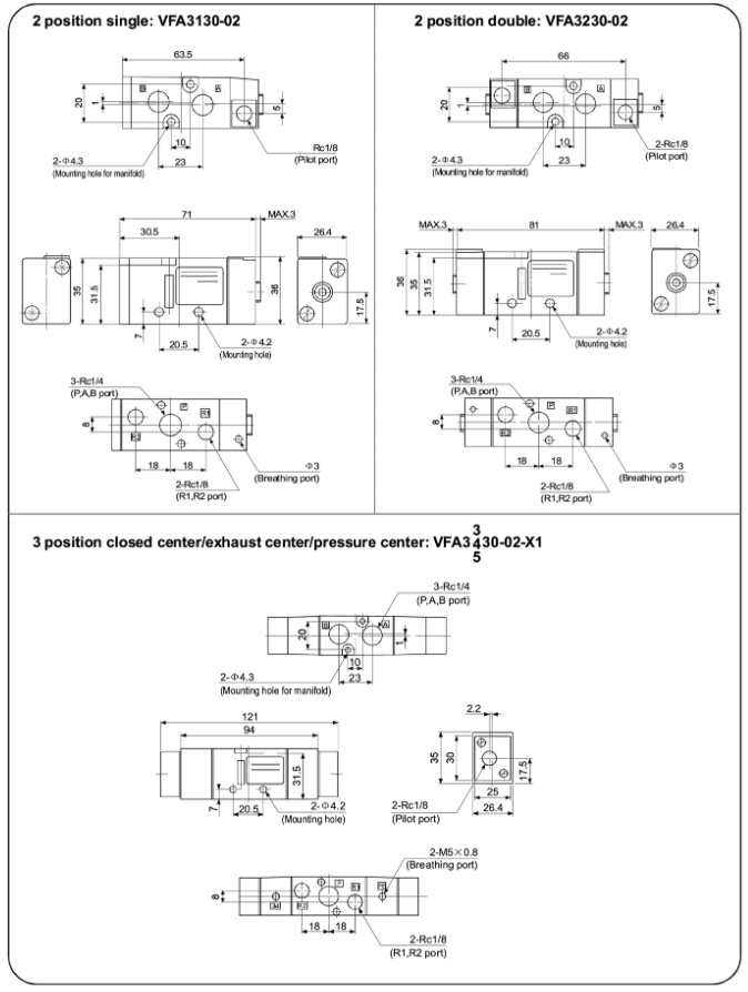 VFA3130-02 SMC Type 5/2 Way Single Air Operated Pilot Valve