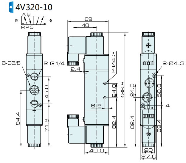 4V320-10 Airtac Type 3/8'' Pneumatic Solenoid Valve 5/2 Way 24V
