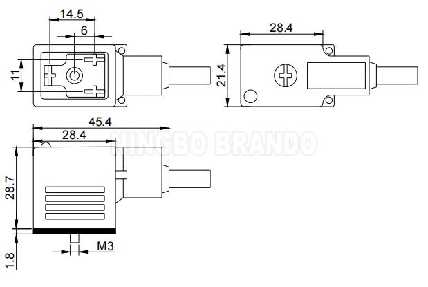 DIN43650B IP67 Waterproof Molded Cable Solenoid Coil Connector With LED